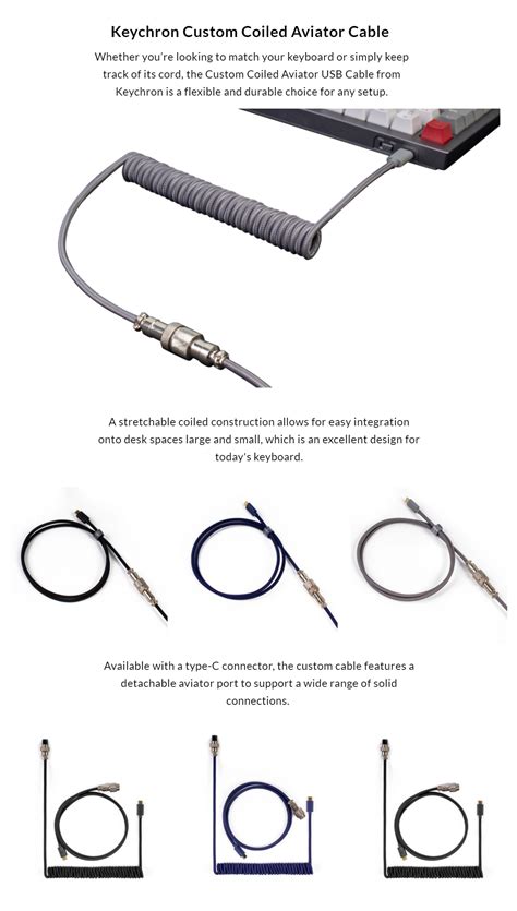 Keychron Custom Coiled Aviator USB C Cable With USB A Adapter Grey CABKCGREY Msy Com Au