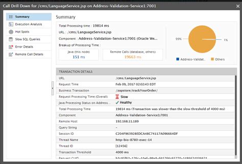detailed diagnostics revealing that an inefficient database query is
