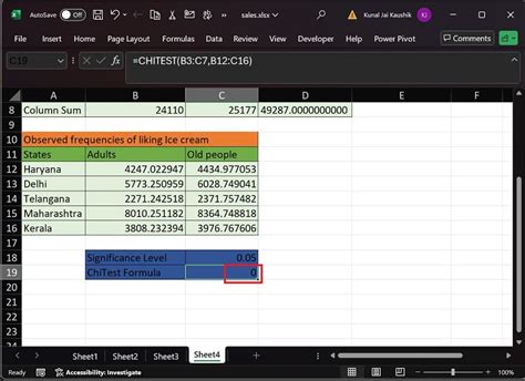 Excel Chitest Function