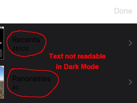 Ios Photo Gallery Album Names Not Readable In Dark Mode · Issue