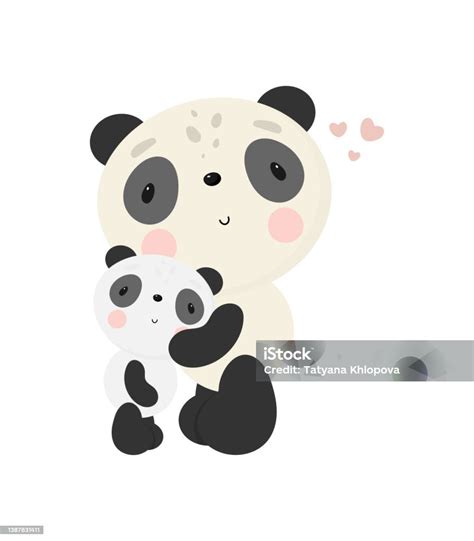 아기와 귀여운 팬더 만화 스타일 벡터 그림입니다 어린이 물건 카드 포스터 배너 어린이 책 팩인쇄 옷 직물 벽지 섬유 또는 요리에 인쇄 0명에 대한 스톡 벡터 아트 및 기타