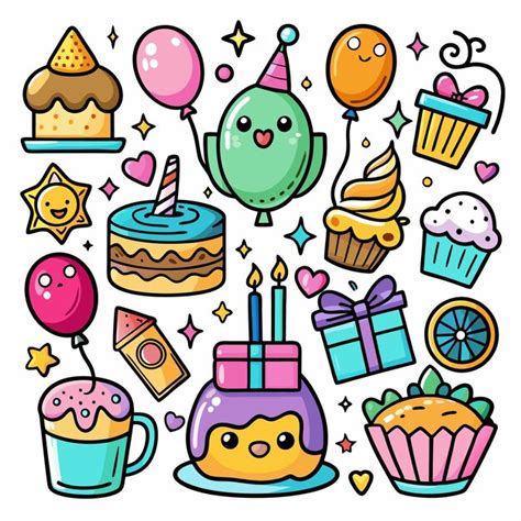 Collection Of Cute Birthday Elements Premium Ai Generated Vector