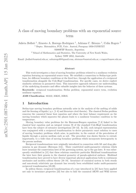 Pdf A Class Of Moving Boundary Problems With An Exponential Source Term
