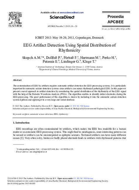 Pdf Eeg Artifact Detection Using Spatial Distribution Of Rhythmicity