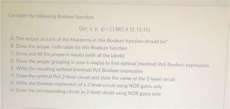 Solved Consider The Following Boolean Function