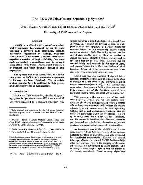 Pdf The Locus Distributed Operating System