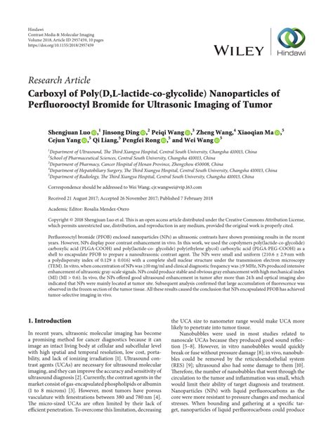 Pdf Carboxyl Of Polydl Lactide Co Glycolide Nanoparticles Of Perfluorooctyl Bromide For