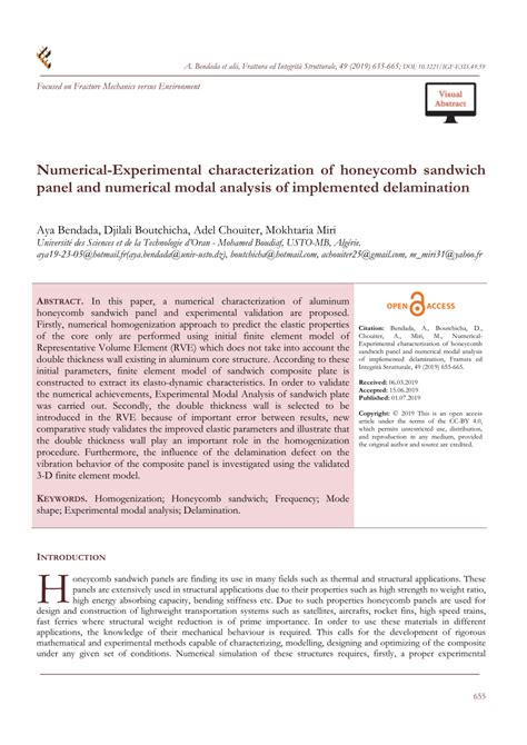 Pdf Numerical Experimental Characterization Of Honeycomb Sandwich