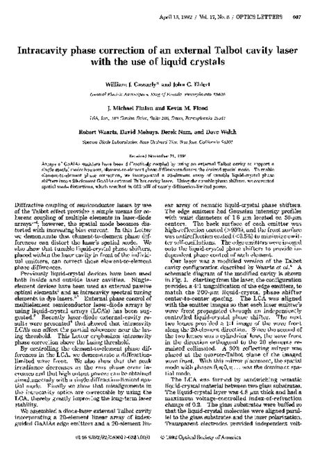 Pdf Phase Correction In Talbot Cavity Lasers