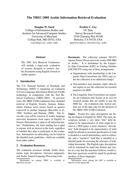 Pdf The Trec 2001 Arabic Information Retrieval Evaluation