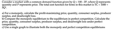 Solved Consider A Market With A Common Demand Function Given