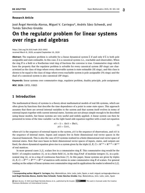Regulator Problem Pdf Ring Mathematics System Of Linear Equations