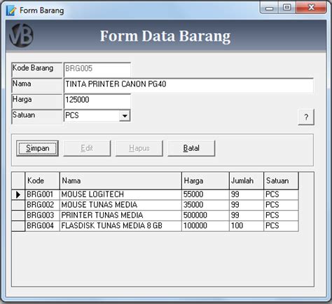 Belajar Visual Basic Membuat Form Barang VB