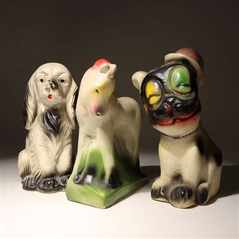 Lot Three Vintage Chalkware Figurines Cocker Spaniel Horse