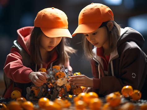 Premium Ai Image Photoshoot With Tilt Shift Style Of Twins Learning