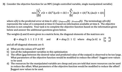 Solved Consider The Objective Function For An Mpc Single