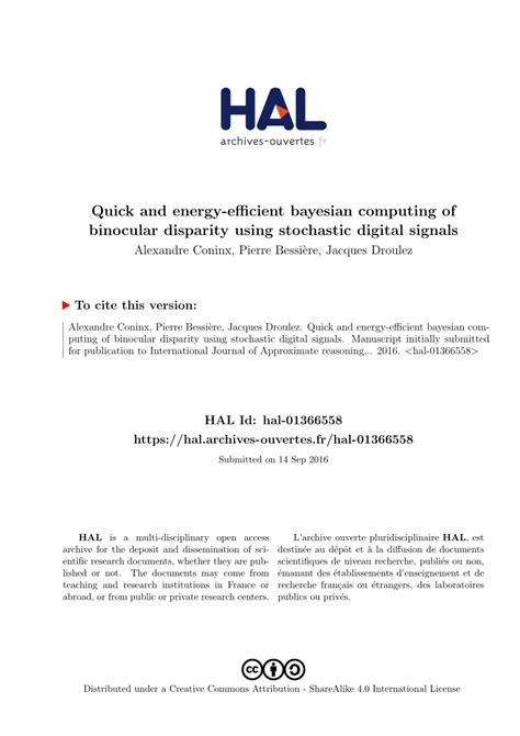 Pdf Quick And Energy Efficient Bayesian Computing Of Binocular