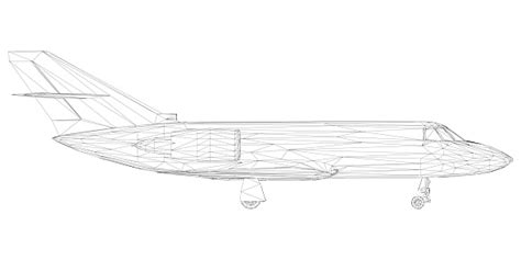 흰색 배경에 격리된 검은색 선의 여객기 와이어프레임 측면도 3d 벡터 그림입니다 상업용 항공기에 대한 스톡 벡터 아트 및 기타 이미지 상업용 항공기 와이어 프레임 모델
