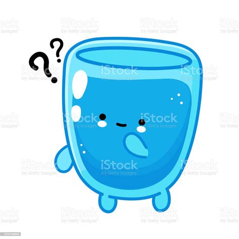 물음표와 귀여운 재미 행복 한 물 유리 문자 벡터 플랫 라인 만화 가와이 캐릭터 일러스트 아이콘 흰색 배경에 격리 물 유리 문자