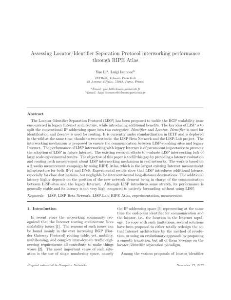Pdf Assessing Locatoridentifier Separation Protocol Interworking