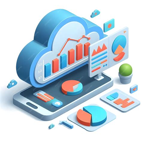 3d Flat Icon As Cloud Computing Performance Monitoring With Graph And Dashboard Symbols Concept