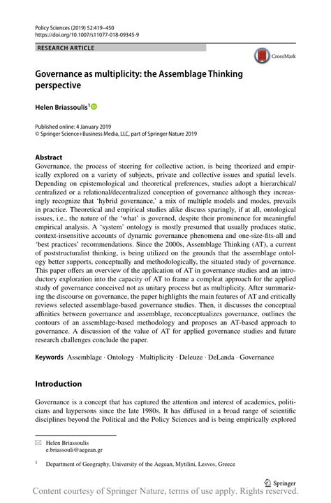 Governance As Multiplicity The Assemblage Thinking Perspective