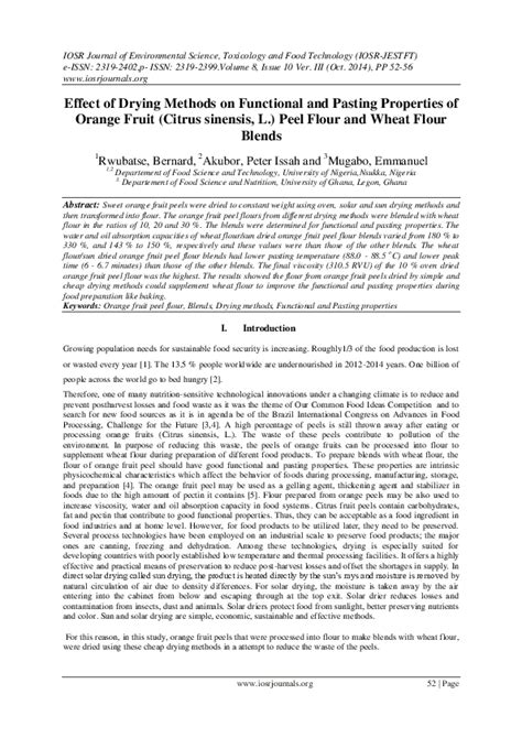 Pdf Effect Of Drying Methods On Functional And Pasting Properties Of Orange Fruit Citrus