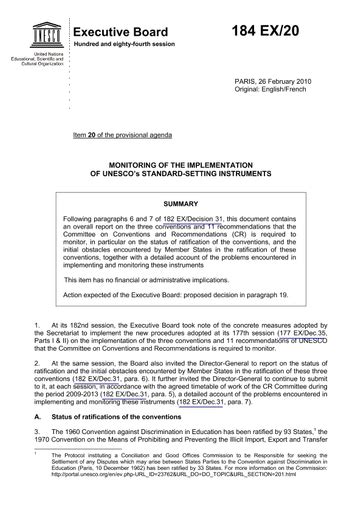 Monitoring Of The Implementation Of Unescos Standard Setting Instruments