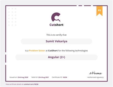 Sumits Problem Setter Certificate