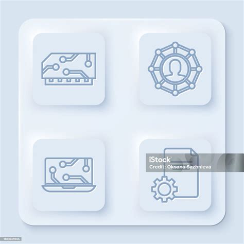 라인 Ram 랜덤 액세스 메모리 프로젝트 팀 기반 랩톱 및 파일 문서를 설정합니다 흰색 사각형 버튼입니다 벡터 가능성에 대한