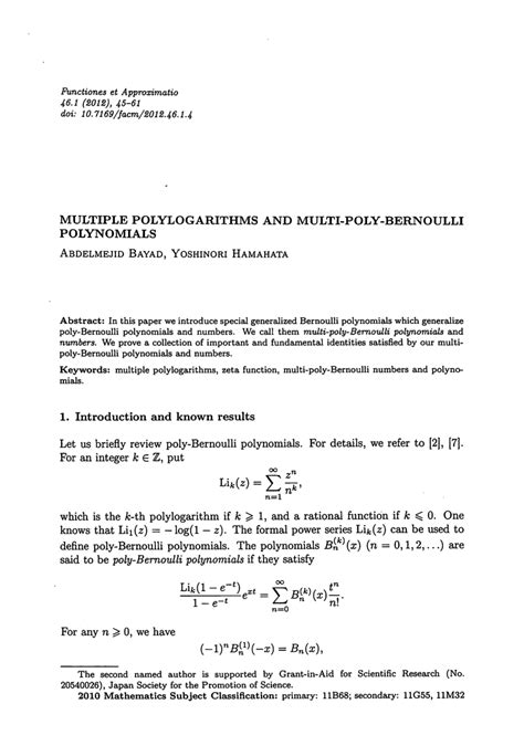 Pdf Multiple Polylogarithms And Multi Poly Bernoulli Polynomials