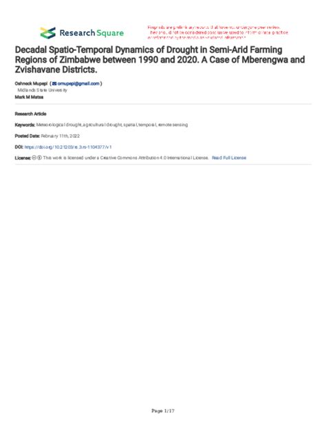 Pdf Decadal Spatio Temporal Dynamics Of Drought In Semi Arid Farming