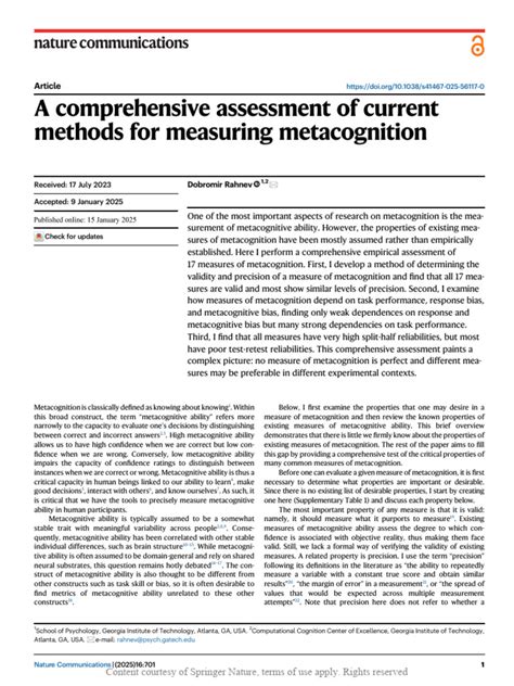 A Comprehensive Assessment Of Current Methods For Measuring Metacognition Pdf Accuracy And