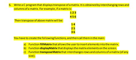 Solved 6 Write A C Program That Displays Transpose Of A