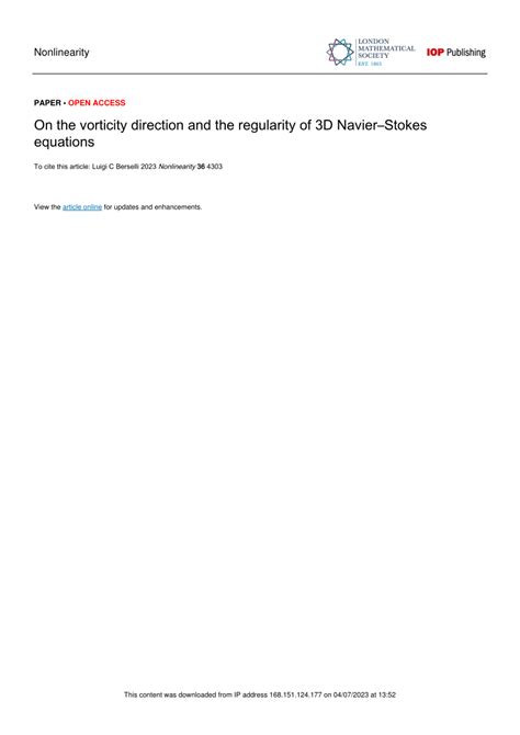 Pdf On The Vorticity Direction And The Regularity Of 3d Navier Stokes Equations