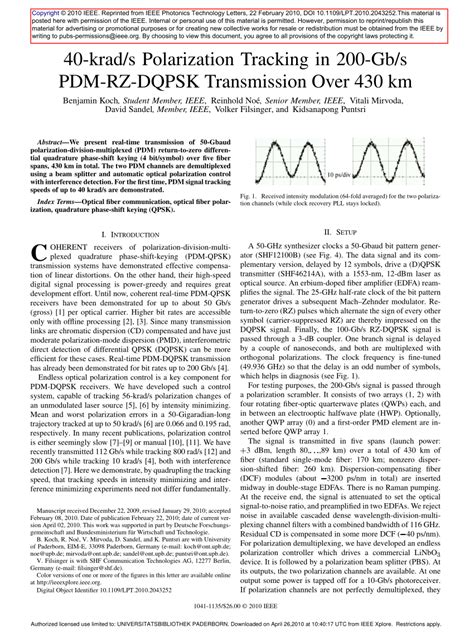 Pdf 40 Krads Polarization Tracking In 200 Gbs Pdm Rz Dqpsk