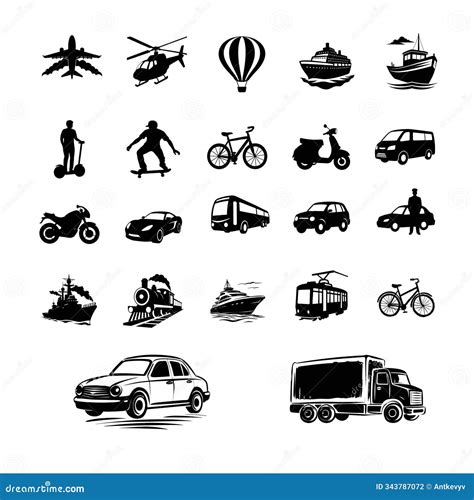 Different Types Transport Silhouettes Transportation Vehicle Travel Stock Vector Illustration