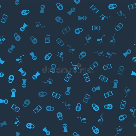 Set Money Lock Mobile And Eye Scan Bezier Curve And Keyhole With On Seamless Pattern Vector