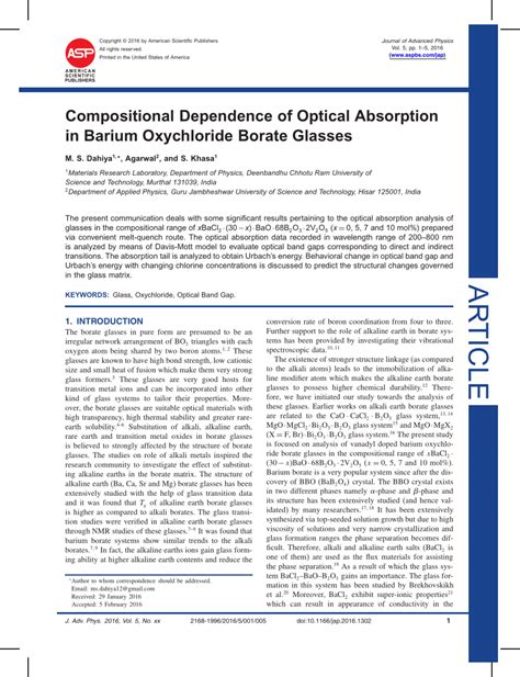 Pdf Compositional Dependence Of Optical Absorption In Barium