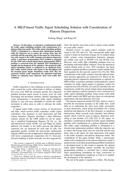 Pdf A Milp Based Traffic Signal Scheduling Solution With Consideration Of Platoon Dispersion