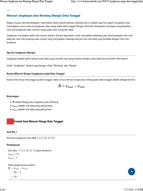 Mencari Jangkauan Atau Rentang Range Data Tunggal Pdf