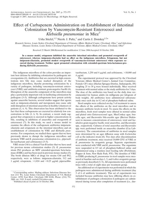 Pdf Effect Of Carbapenem Administration On Establishment Of