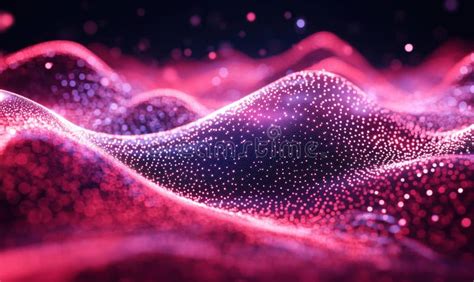 Abstract Digital Landscape With Glowing Pink Waves And Particles In Motion Stock Image Image