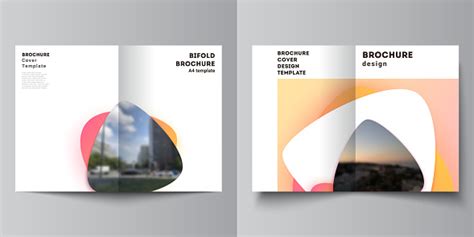 두 개의 A4 형식의 벡터 레이아웃 현대 커버 모형 디자인 템플릿 양면 브로셔 잡지 전단지 소책자 노란색 색상 그라데이션 추상 동적 모양 화려한 기하학적 템플릿 디자인 0