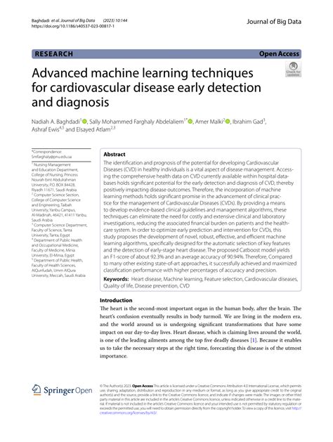 Pdf Advanced Machine Learning Techniques For Cardiovascular Disease Early Detection And Diagnosis
