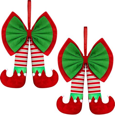Shihanee 2 Pack Christmas Bows Elf Leg Ornaments Christmas