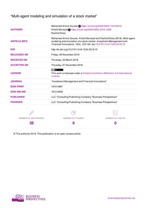 Pdf Multi Agent Modeling And Simulation Of A Stock Market