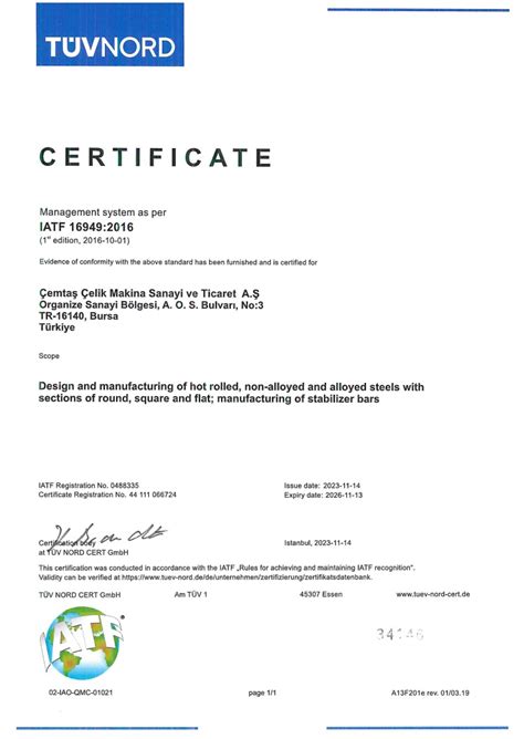 Our System Certificates Çemtaş Çelik Makina Sanayi Ve Ticaret A Ş