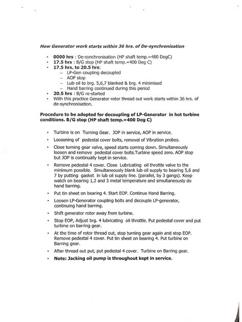 Hot Decoupling Procedure Of Turbine And Generator Pdf