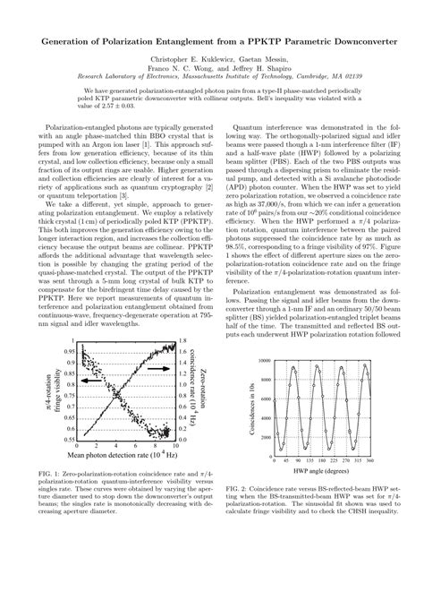 Pdf Generation Of Polarization Entanglement From A Ppktp Parametric
